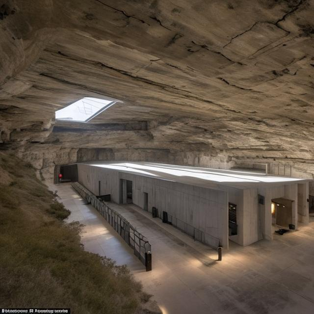 Large modern secret military facility located in a cave