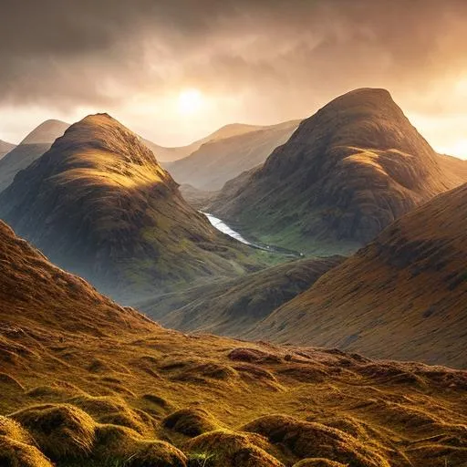 highlands, future, golden light, rain, detailed face...