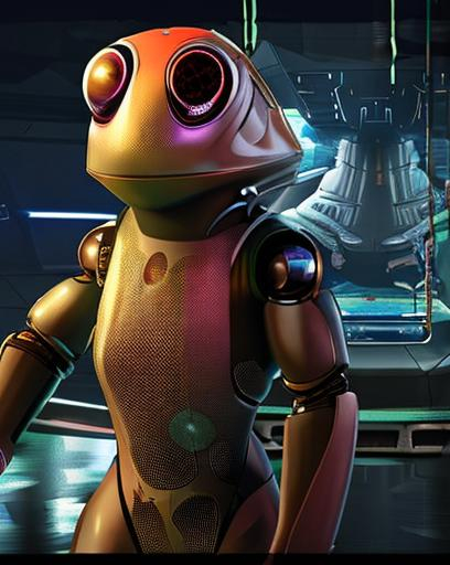 a friendly-looking frog alien npc in a futuristic sp... | OpenArt