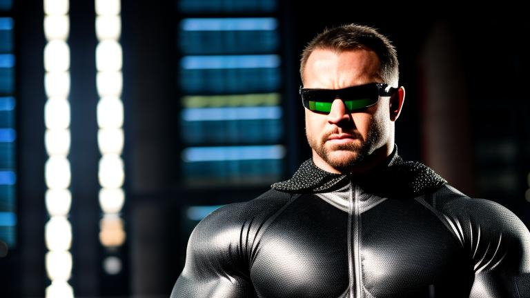 (full body shot) of a beefy android spy bodybuilder... | OpenArt