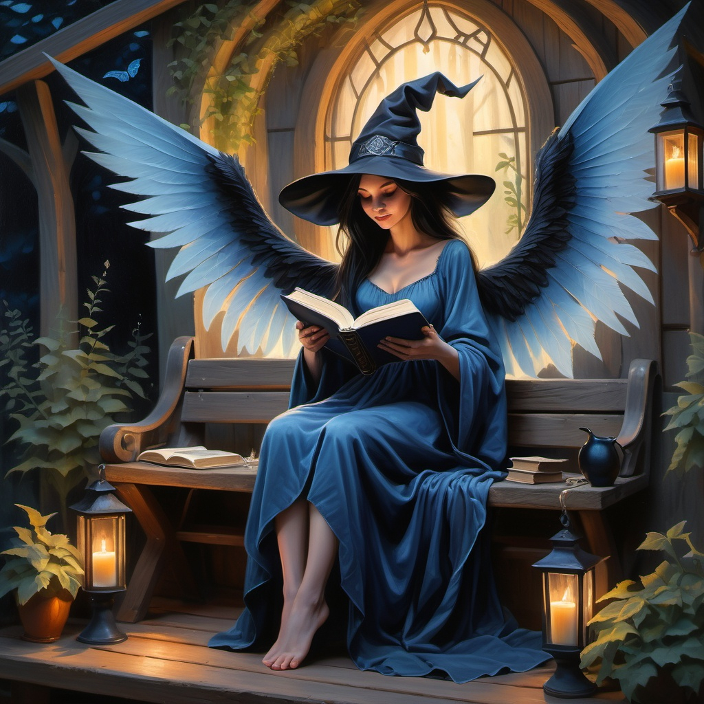 High-quality oil painting, a striking witch with hal...