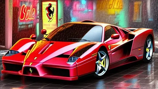 classic ferrari enzo parked in a Miami street alley,... | OpenArt