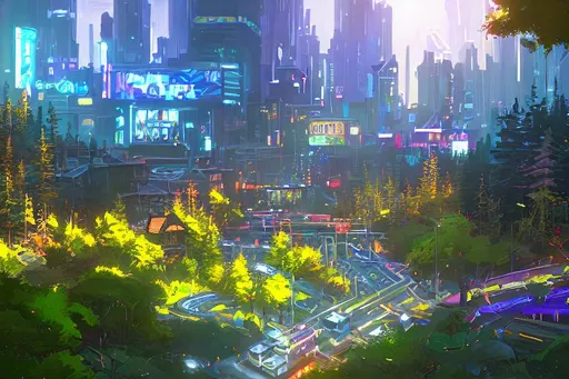 cyberpunk Bob Ross painting, Happy little mistake, p...