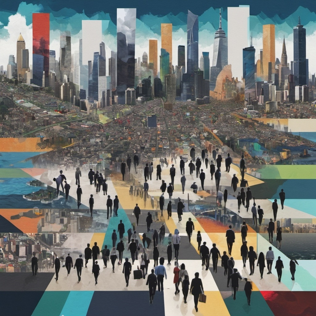 an collage of different cities skylines as an abstra...