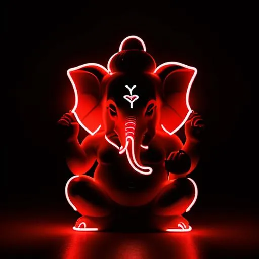 Shadow of God Ganesha, pure neon shadow, light is c...