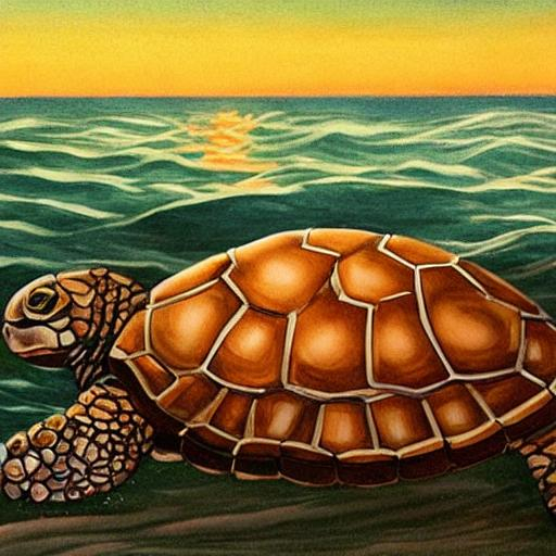 the horizon illuminating a giant turtle, sea, detailed | OpenArt