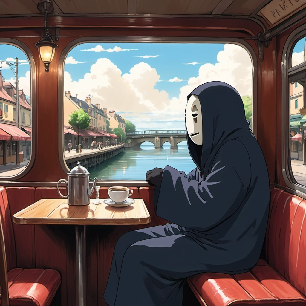 2d studio ghibli anime style,the character No Face f...