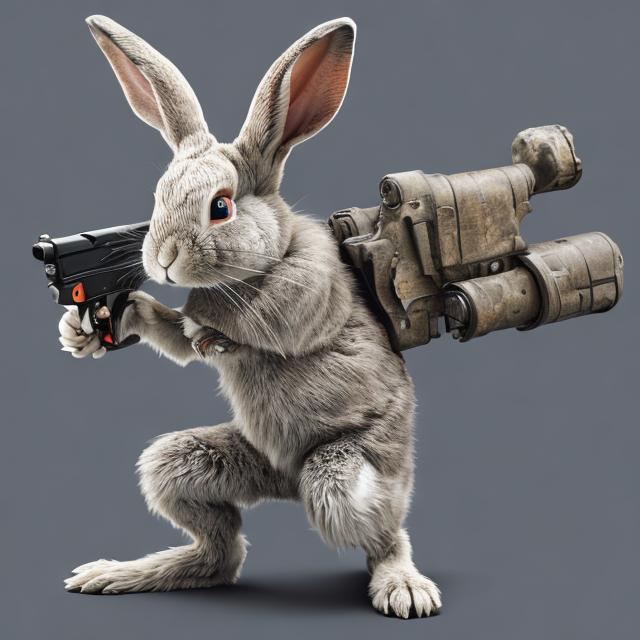 A crazy Rabbit with a gun meshing