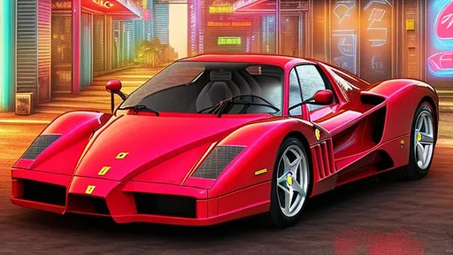 classic ferrari enzo parked in a Miami street alley,... | OpenArt
