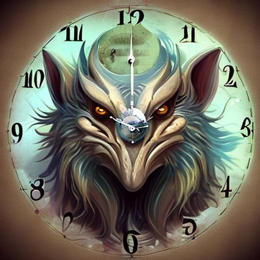 fantasy animal creature with a clock on their face