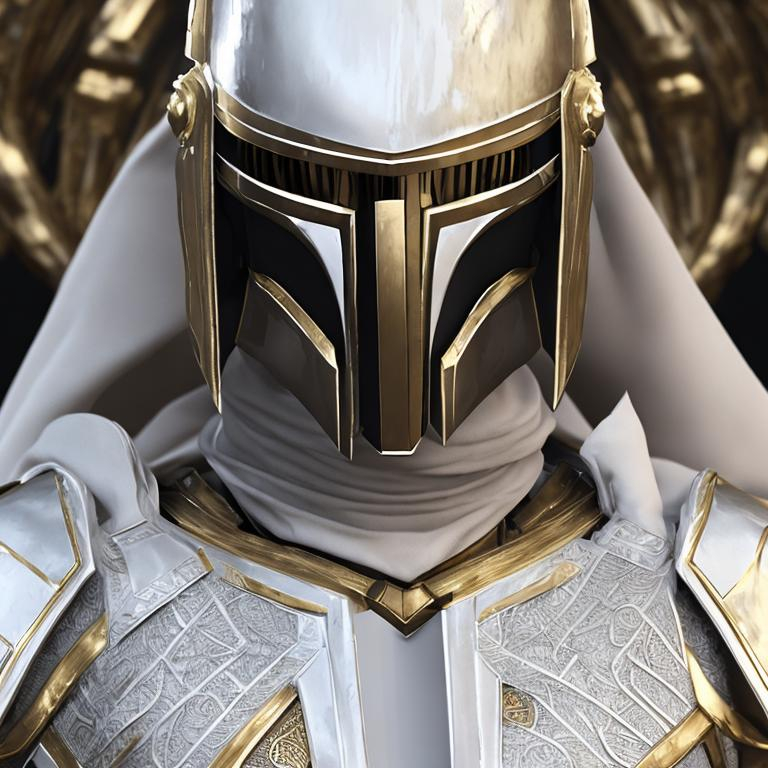 Gold and silver Mandalorian armor, Naboo style, fem...