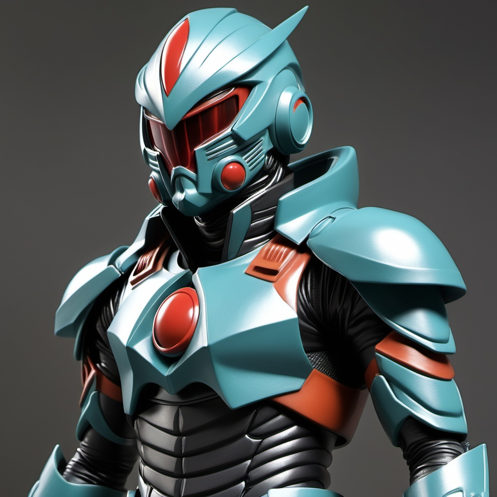 Sci-fi Kamen rider soldier with shoulder cape in pow...