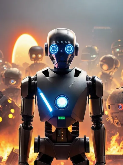 A humanoid droid with features resembling a rounded...