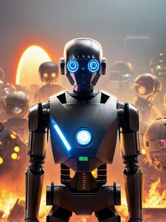 A humanoid droid with features resembling a rounded...