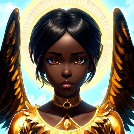 beautiful girl with black skin, angel, wings golden... | OpenArt
