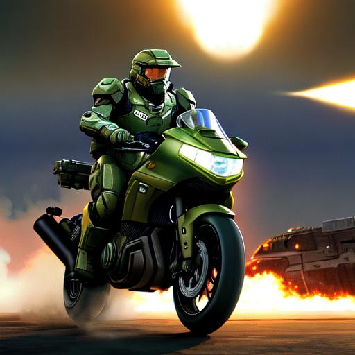 master chief riding a nuclear bomb | OpenArt