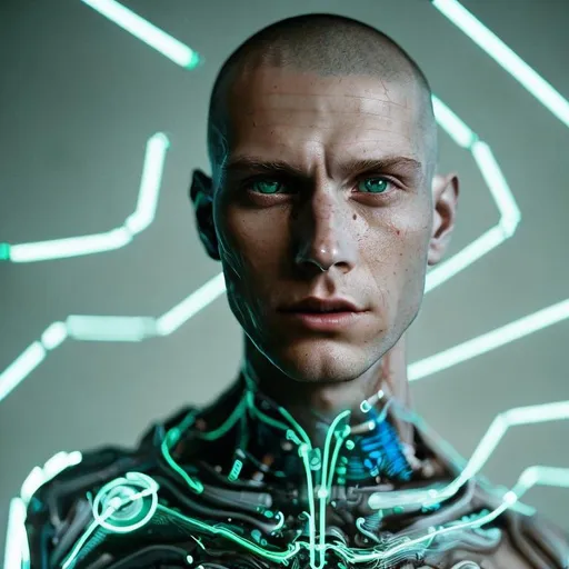 human, male, full face, white, smile, shaved head, t...