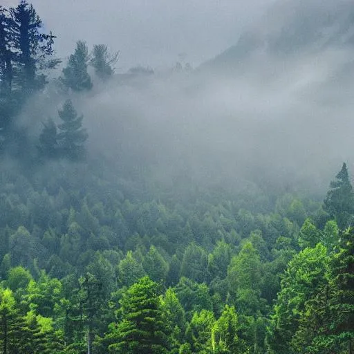 tall, wooded, mountains, fog, mist, majestic, expans...