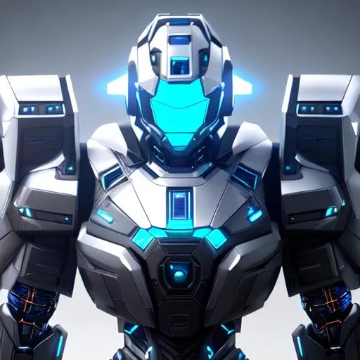 black robot outlined in blue wireframe light