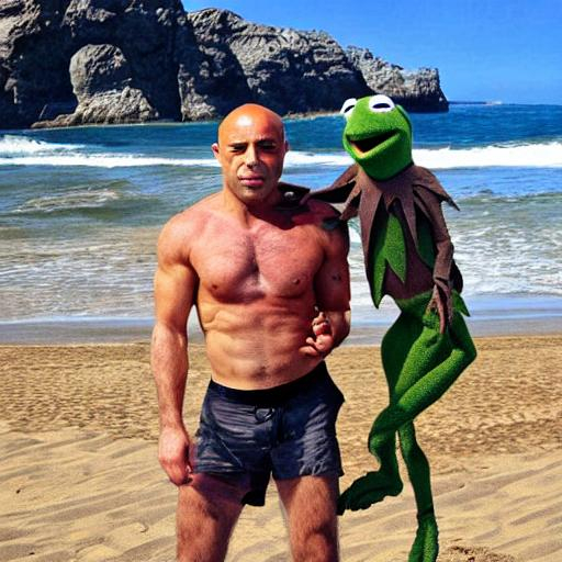 joe rogan and kermit the frog enjoying a day at the... | OpenArt