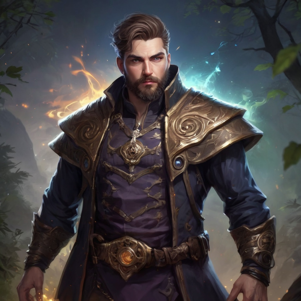 (Full body) male stocky heavy-set warlock with shor...