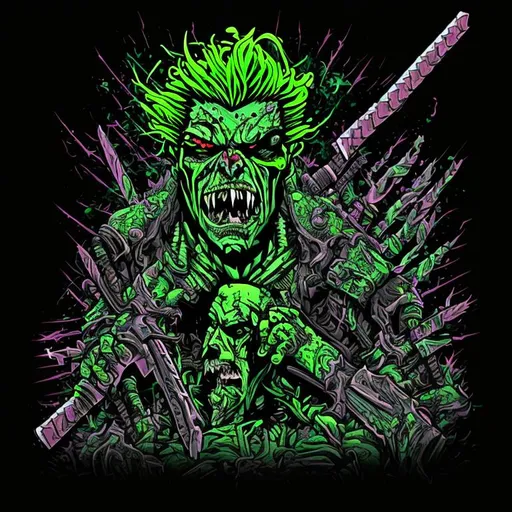NEON ZOMBIE COMIC STYLE DARK WEAPONS TEMPLE SHARP F...