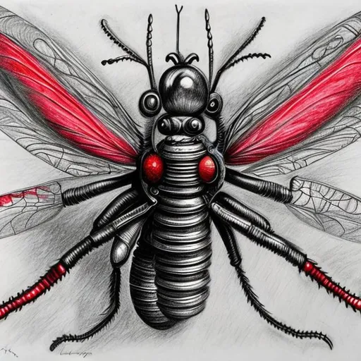 pencil drawing of an insect, abstract, surrealism, h...