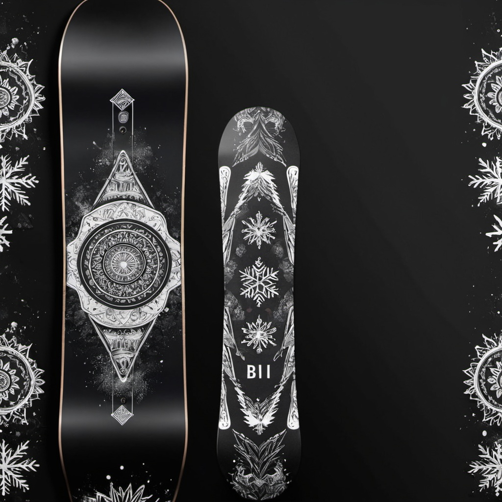 Black Snowboard z grafiką węża oplatającego górę na...