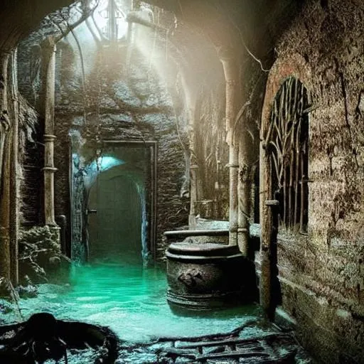 a fantasy rpg underground dungeon sewer with a water...