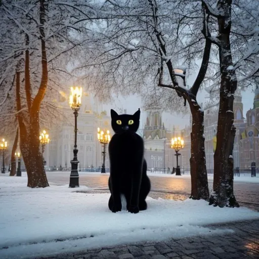 A black cat in Moscow in the winter | OpenArt