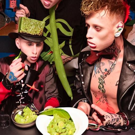 Machine Gun Kelly eats guacamole with Willy Wonka
