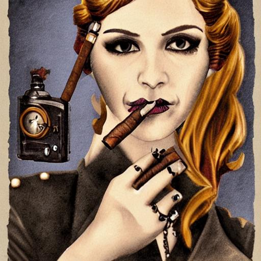 steampunk lady smoking cigar portrait | OpenArt