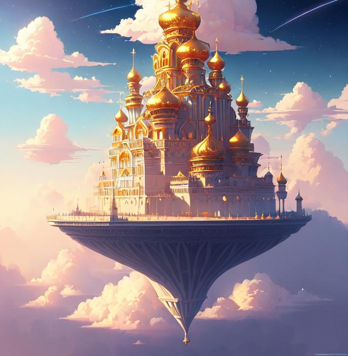 Magical floating city in the sky, royal vibe, highly...