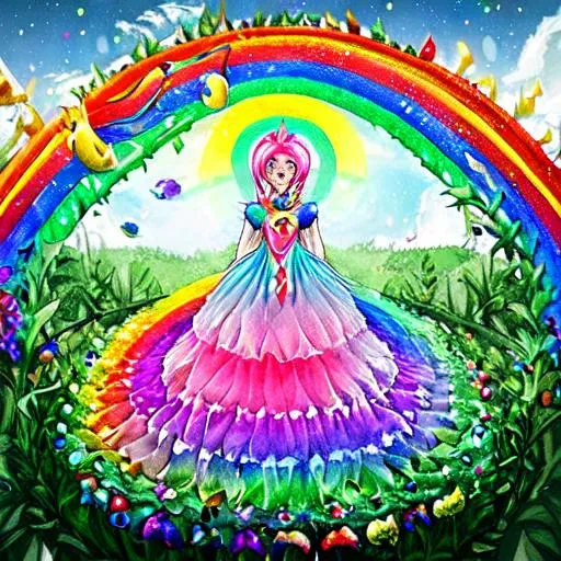 Hyperdetailed rainbow princess wearing rainbow dress... | OpenArt