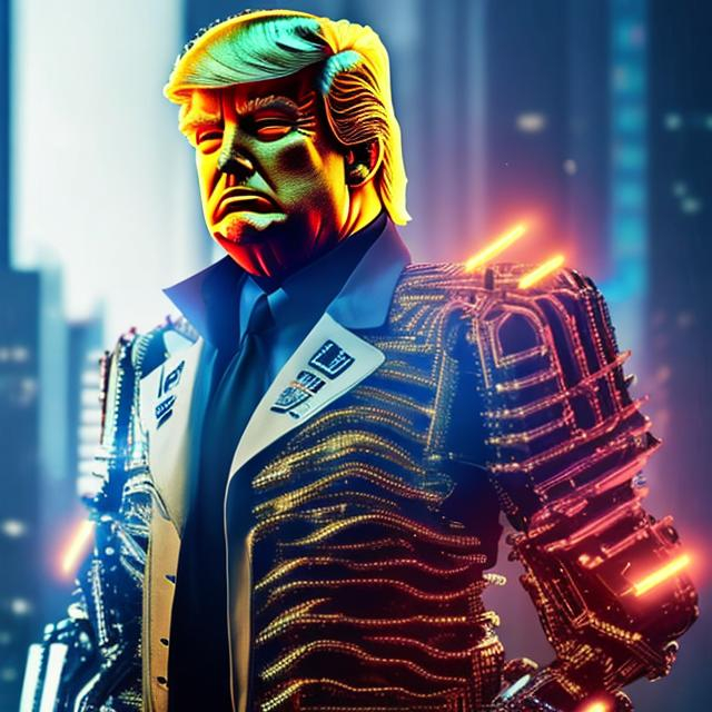 full body donald trump, wearing futuristic armor, li...