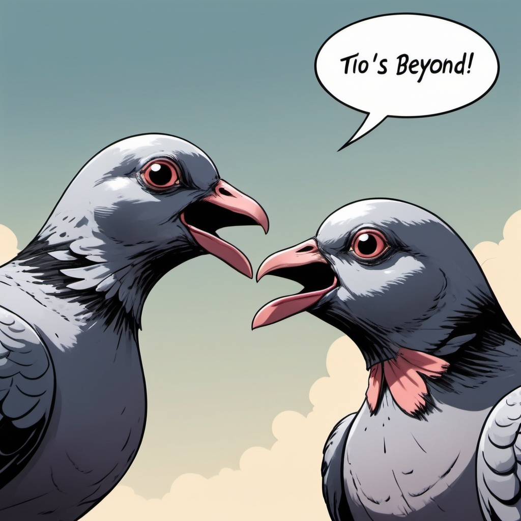 Two psycho looking pigeons screaming to each other....