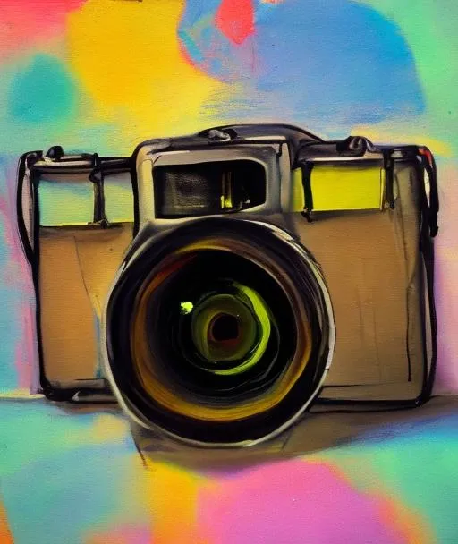 still-life painting of camera, beautiful, abstract,...