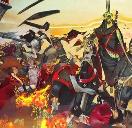 Anime war scene graphic High detail Samurai warrior... | OpenArt