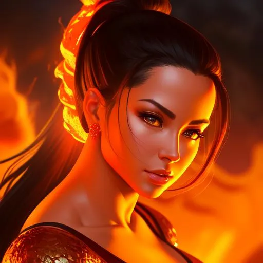 Beautiful lava goddess, aged 25 woman, ponytail hair... | OpenArt