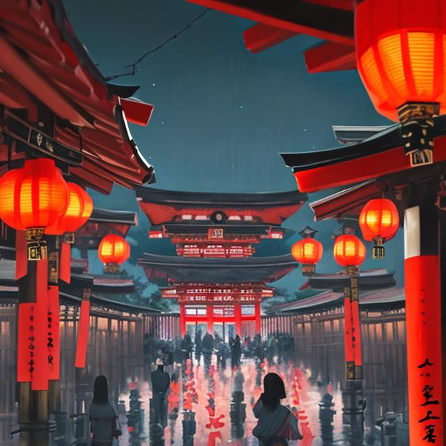 A breath taking view of a Shinto shrine with red lan... | OpenArt