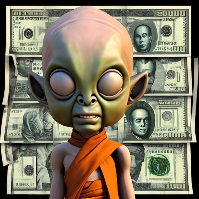 Alien monk w money 3d | OpenArt