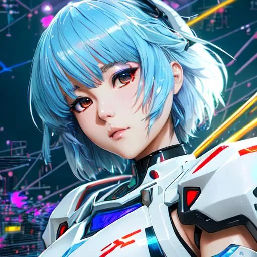 Rei Ayanami,shoulder length messy hair, happy, Full...