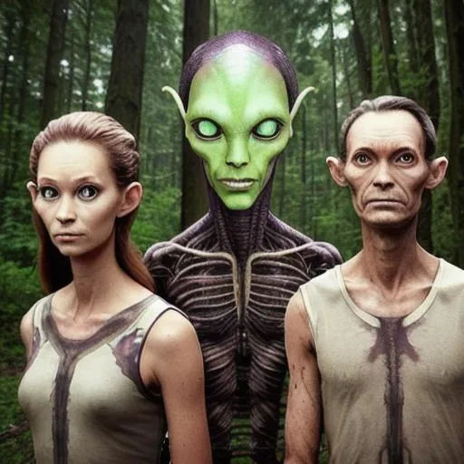 one alien with two heads, one man and one women head...