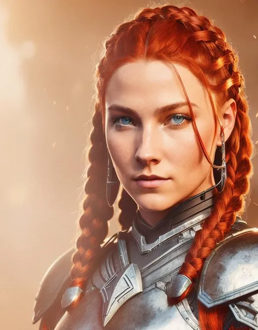 Digital art, woman viking, red hair, cornrow braids,...