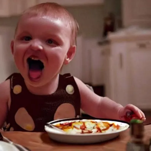 nanny boo boo sticking head in poo poo at dinner wit... | OpenArt