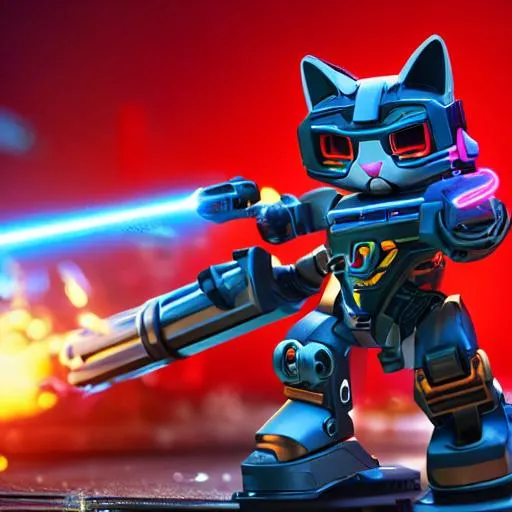 kitten mech character shooting lasers | OpenArt