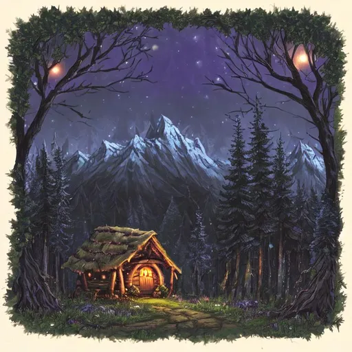 witch's hut, dark summer forest at night, magic, fan... | OpenArt