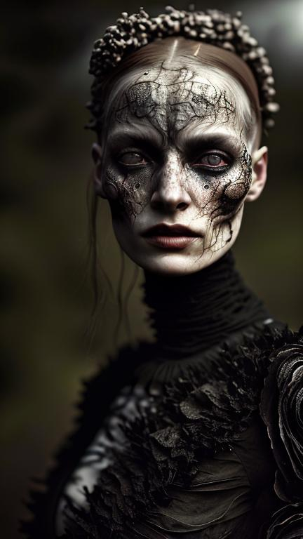 Beautiful Lilith, wearing a worn black dress, at the...