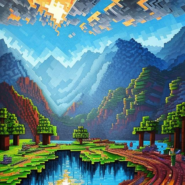Minecraft landscape oil painting