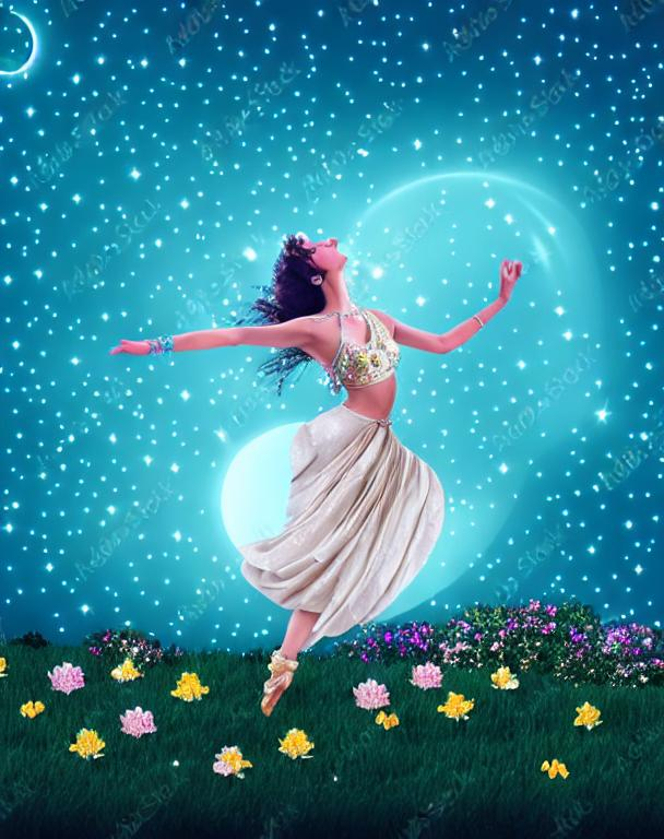 Beautiful goddess dancing in starlight surrounded by... | OpenArt